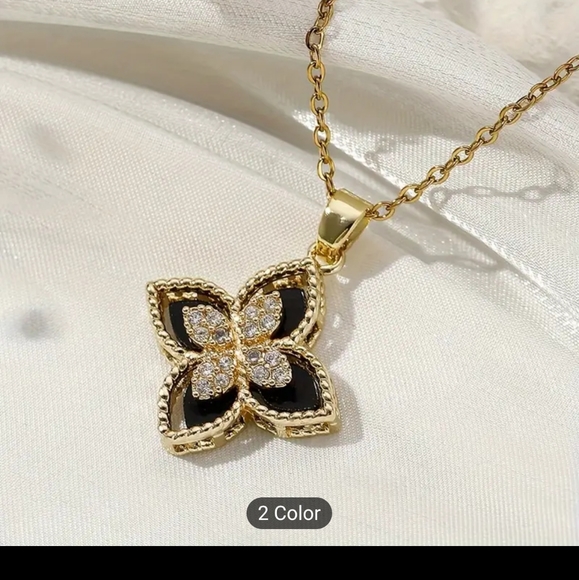 Jewelry | New Gorgeous Ss Cz 4 Leaf Pointed Clover In Black And Gold ...